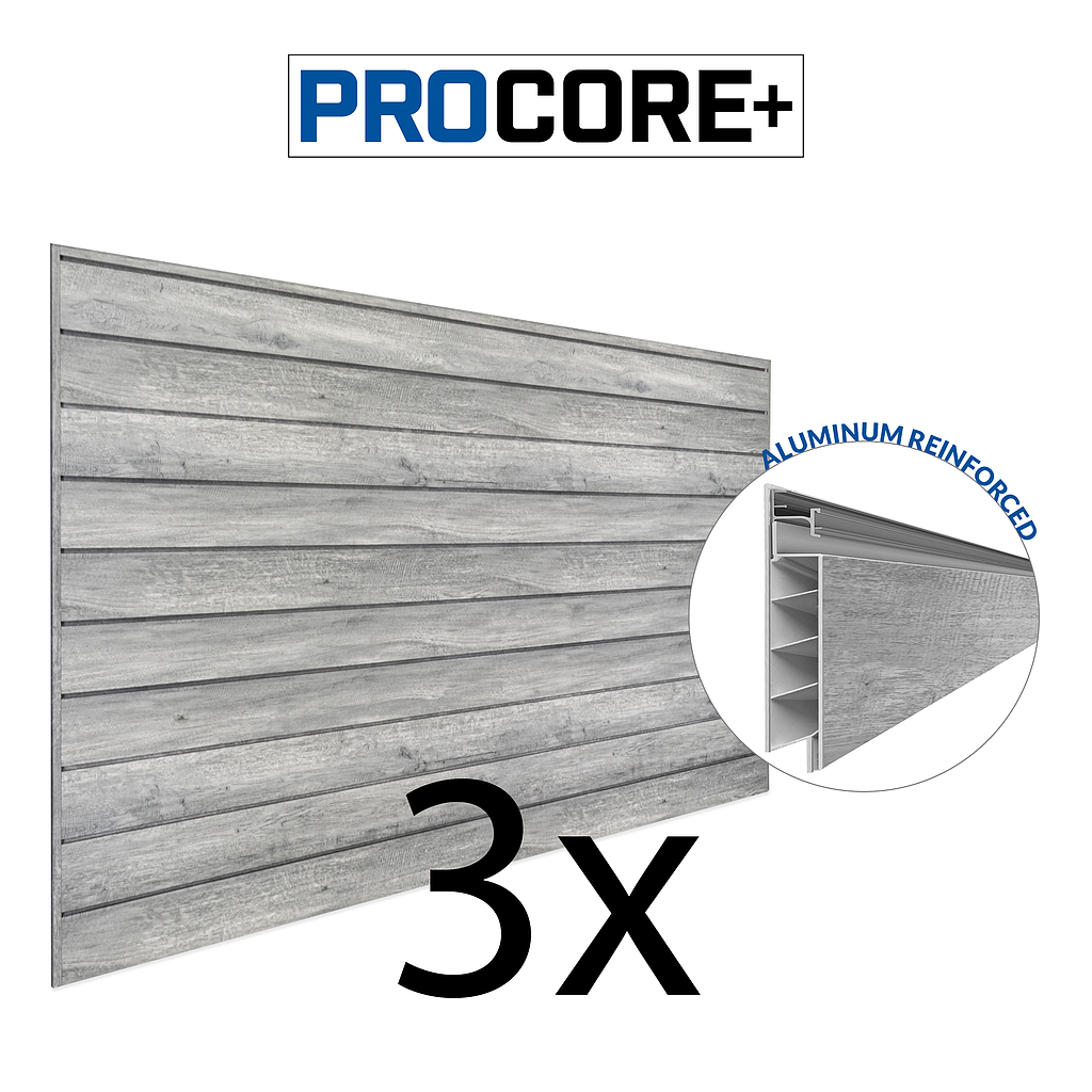 PROCORE PLUS 3 Pack - 8 ft. x 4 ft. Slatwall Gray Wood | Proslat partners